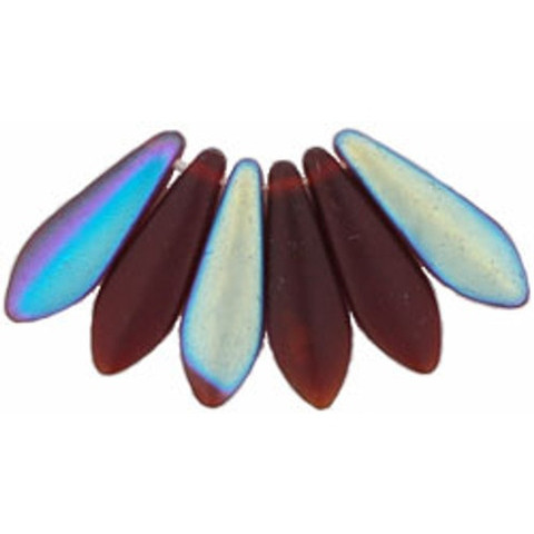 Czech Glass Daggers 16x5mm MATTE RUBY AB | EUREKA CRYSTAL BEADS