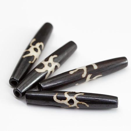 Printed Hairpipe Bone Beads 25mm BLACK | Eureka Crystal Beads