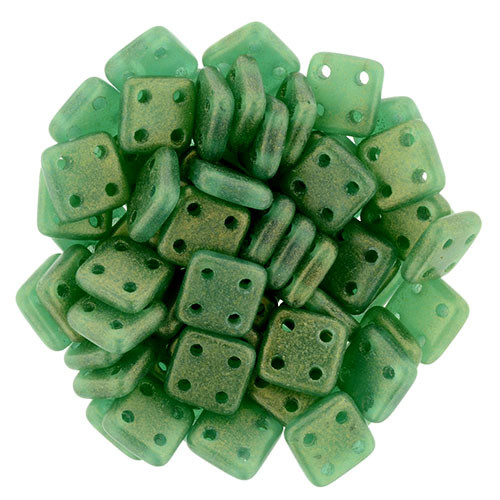 4-Hole QuadraTile 6mm CzechMates SUEDED GOLD ATLANTIS GREEN