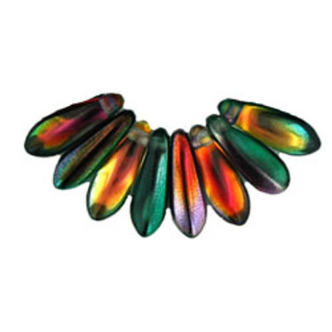 Czech Glass Daggers 10x3mm MAREA PEACOCK GOLD