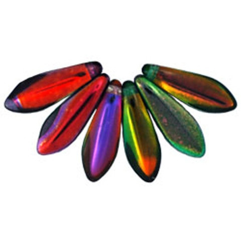 Czech Glass Daggers 16x5mm MAREA PEACOCK GOLD