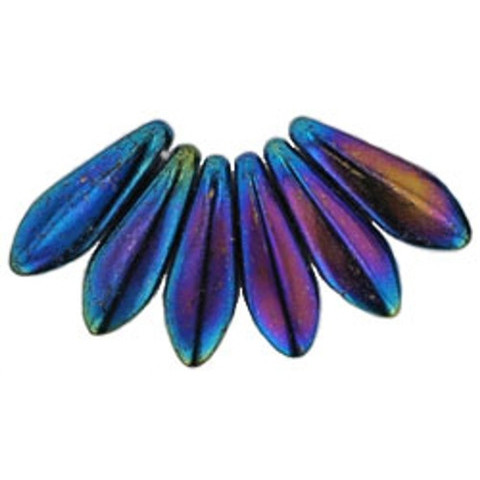 Czech Glass Daggers 16x5mm IRIS BLUE | EUREKA CRYSTAL BEADS