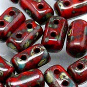 RULLA Czech Glass Beads 5x3mm OPAQUE RED PICASSO