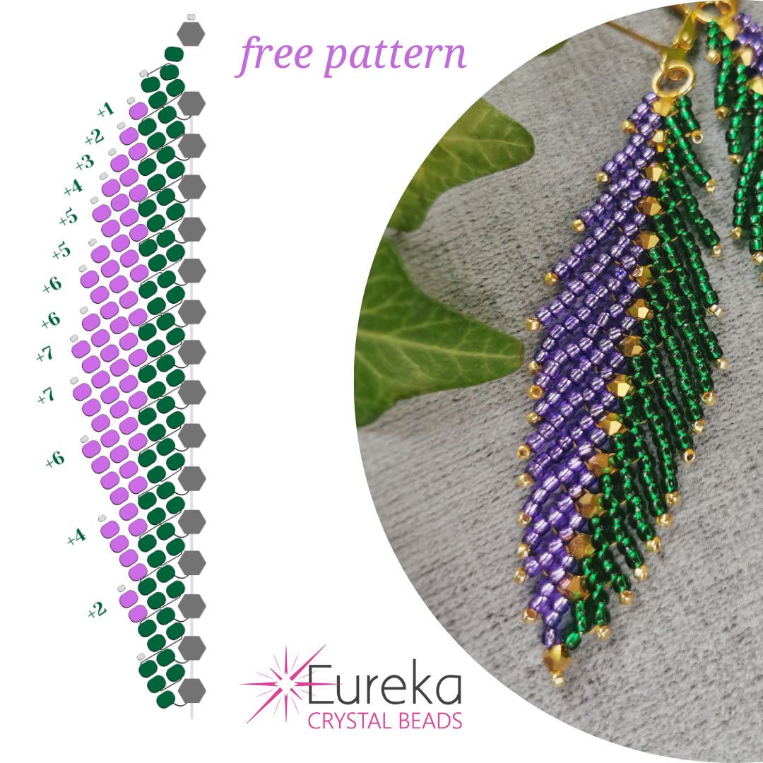 Free pattern for beaded Mardi Gras Feather Earrings