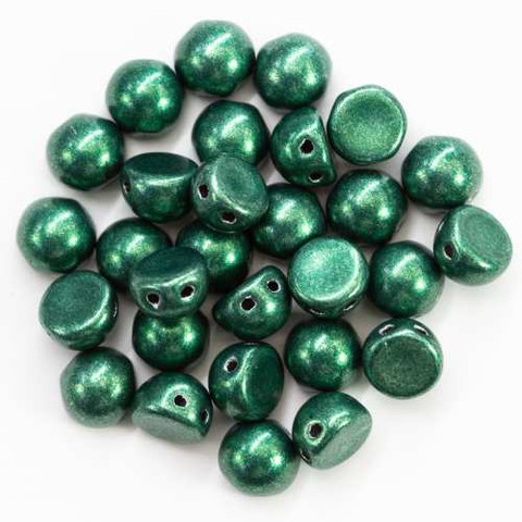 2-Hole Cabochon Beads Saturated Metallic Martini Olive 7mm Glass