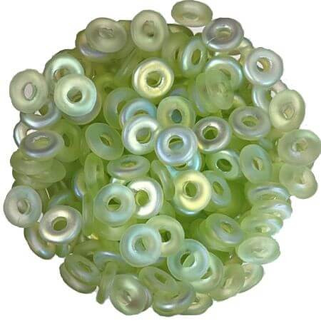 Czech Glass O Beads 1x4mm LT. PERIDOT AB MATTE | Eureka Crystal Beads