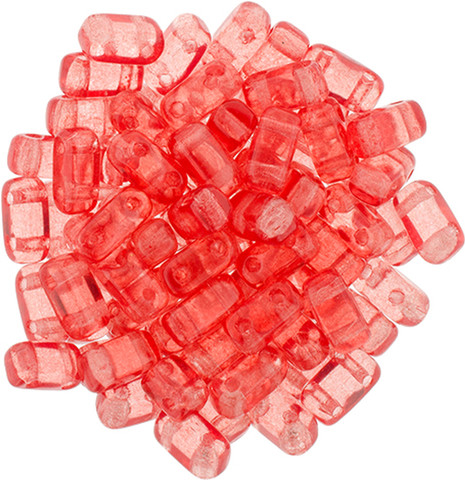 2-Hole Brick Beads CzechMates TRANSPARENT AURORA RED