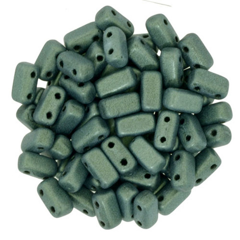 2-Hole Brick Beads CzechMates METALLIC SUEDE LT GREEN