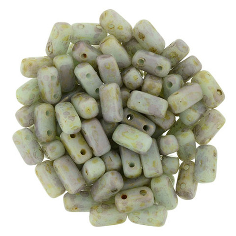 2-Hole Brick Beads CzechMates OPAQUE PALE TURQUOISE COPPER PICASSO