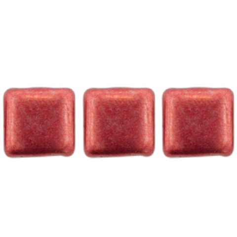 2-Hole TILE Beads 6mm CzechMates SUEDED GOLD SAMBA RED