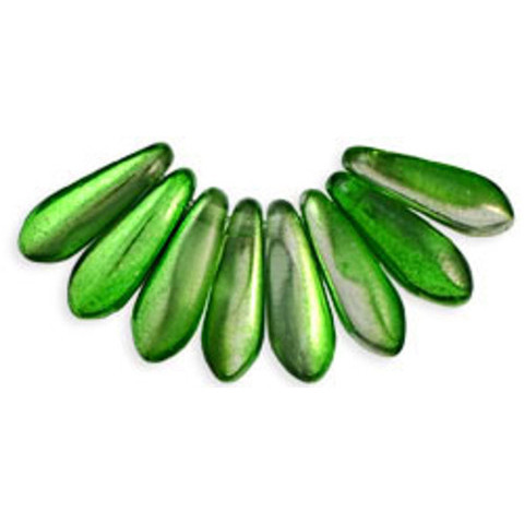 Czech Glass Daggers 10x3mm METALLIC GREEN