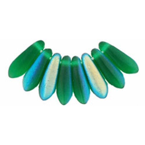 Czech Glass Daggers 10x3mm MATTE GREEN EMERALD AB
