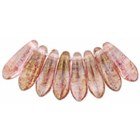 Czech Glass Daggers 10x3mm LUSTER TRANSPARENT TOPAZ PINK