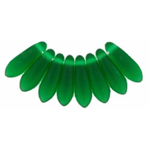 Czech Glass Daggers 10x3mm MATTE GREEN EMERALD