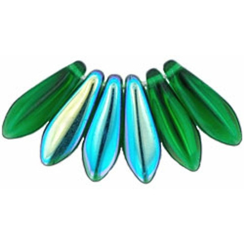 Czech Glass Daggers 16x5mm GREEN AB | EUREKA CRYSTAL BEADS