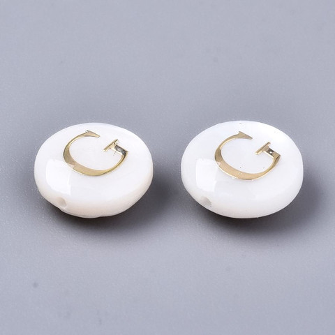 Natural Freshwater Shell Beads with Golden Alphabet Letter G