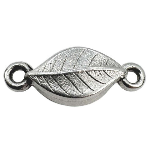 MAGNETIC LEAF CLASP w/ 2 rings 17x7mm Antique Silver Plated