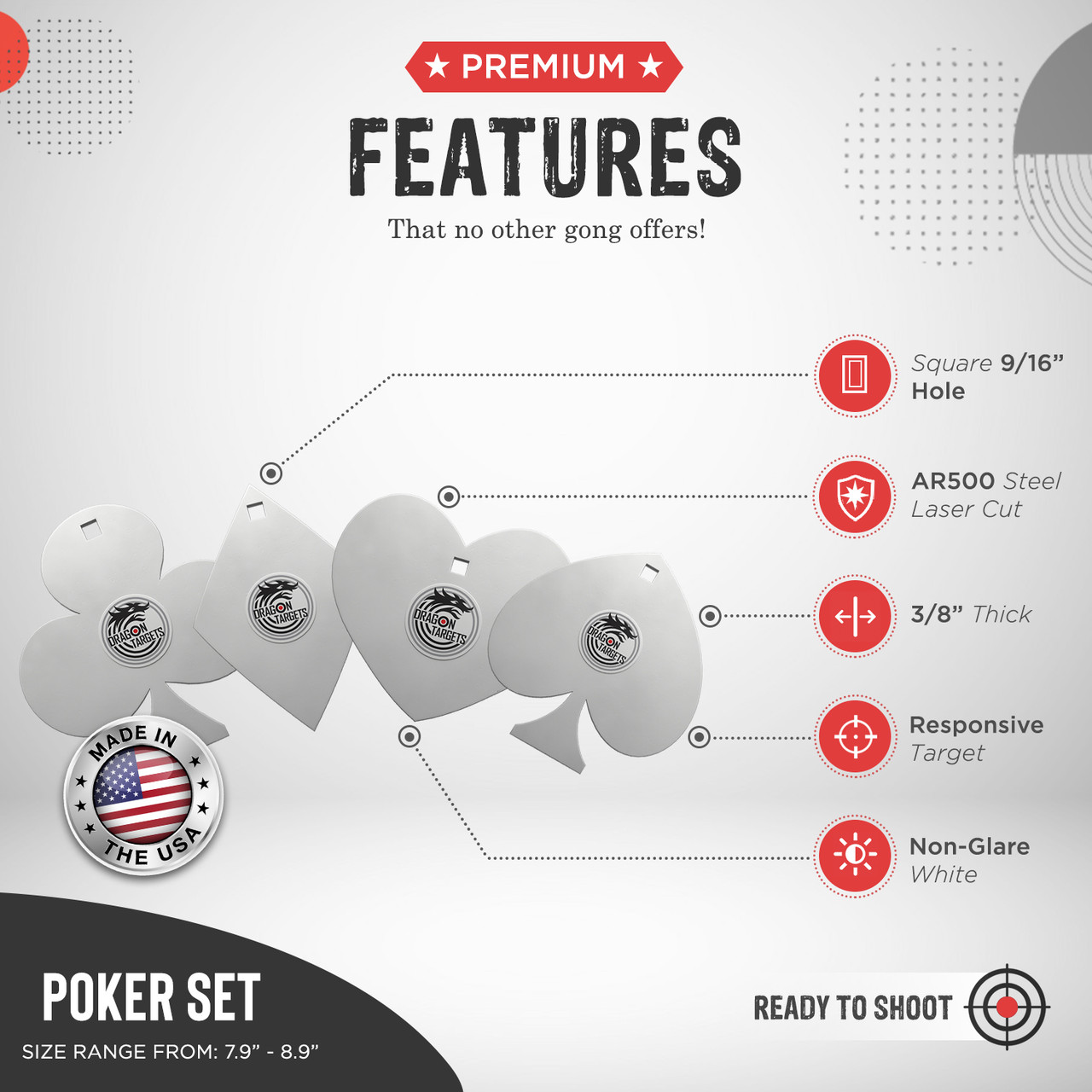 Dragon Targets Poker Set 3/8" AR500 Steel Shooting Targets - Dragon Targets