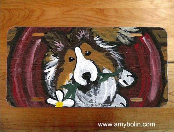 "Be Mine" Sable Shetland Sheepdog License Plate - Amy Bolin's Far Out! Art