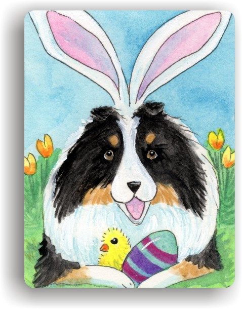 "Easter Sheltie" Tri Color Sheltie Magnet - Amy Bolin's Far Out! Art