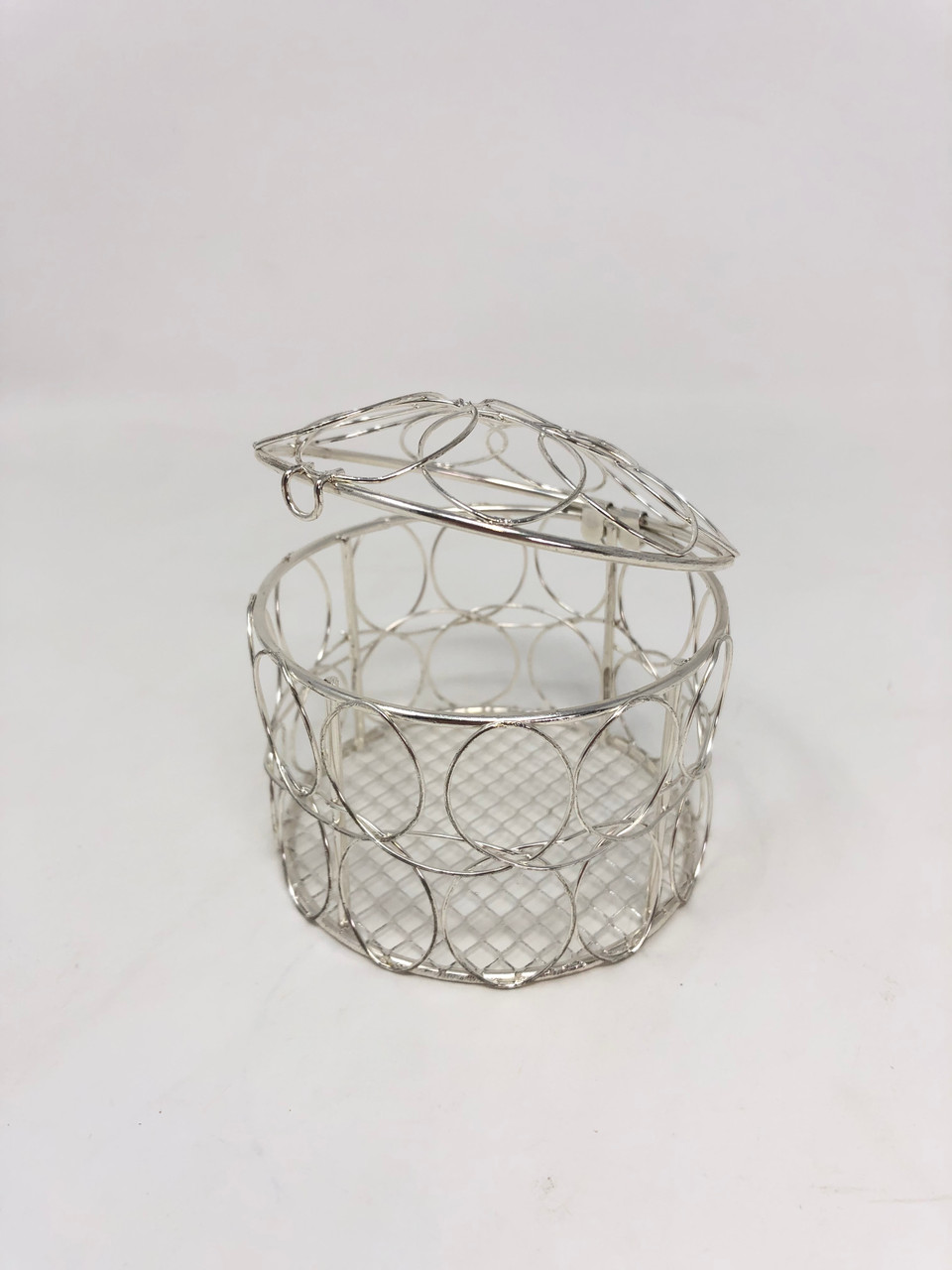 Wire Round Box with lid Silver