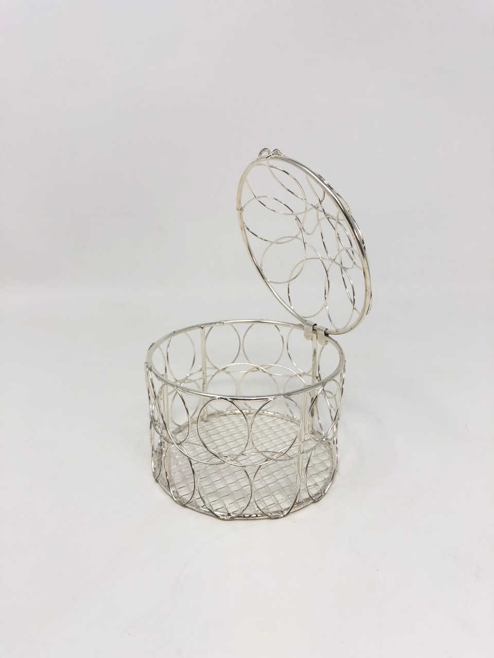 Wire Round Box with lid Silver