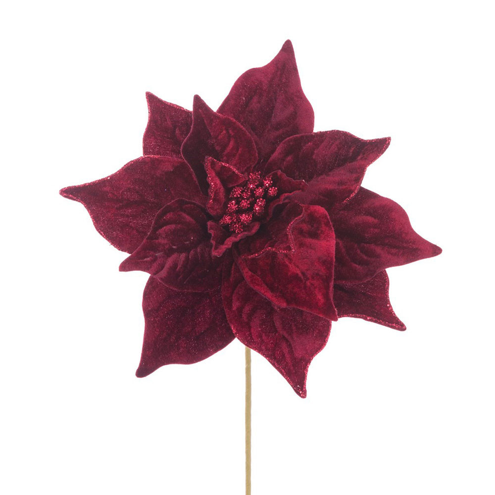 Velvet Luxe Poinsettia Flower Pick Decoration 50cm/20 Inches Tall ...