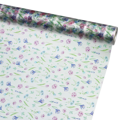 Frosted Cello Roll 80cm x 100m Spring Flowers Motif