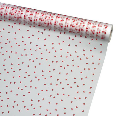 Frosted Cello Roll 80cm x 100m Red Mini Hearts Motif