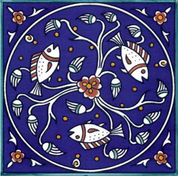 Fish design tile - accent tile art with circular fish pattern