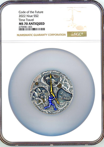 2022 Niue TIME TRAVEL series CODE OF THE FUTURE $2 Silver coin Glow in ...
