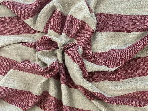 Striped Terry Knit Red Beige - fabric fabric