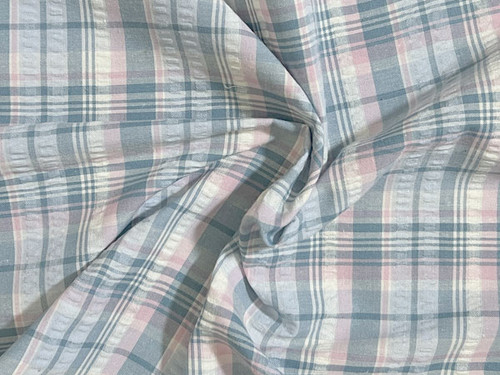 10 Yards of Seersucker Cotton Plaid White Pink Blue - fabric fabric