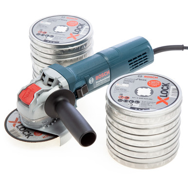 Bosch X LOCK Angle Grinder 110V with 100 Metal Cutting Discs - Red Stag ...