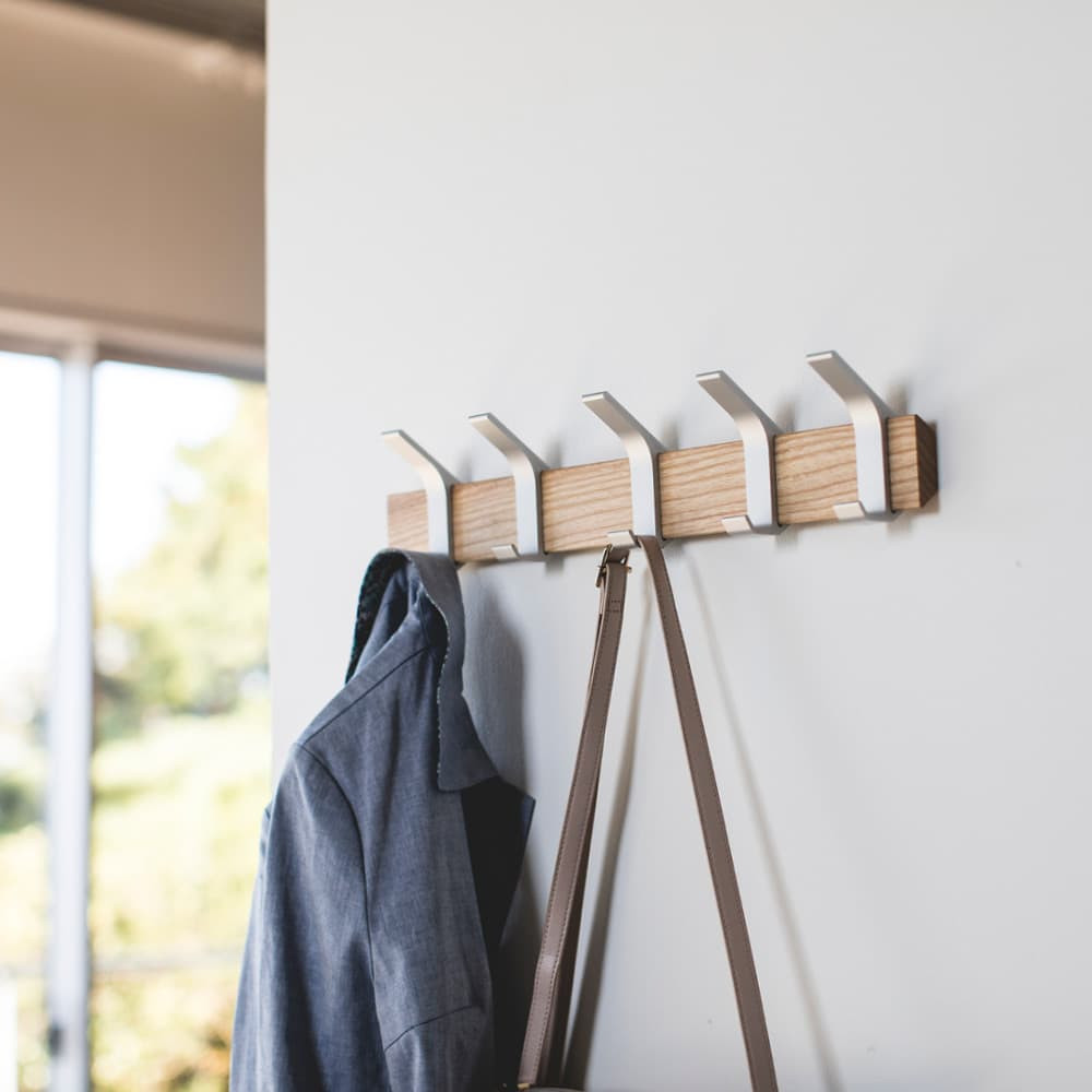 Yamazaki Wall Mounted 5 Hook Adjustable Rack- Black | Howards Storage World