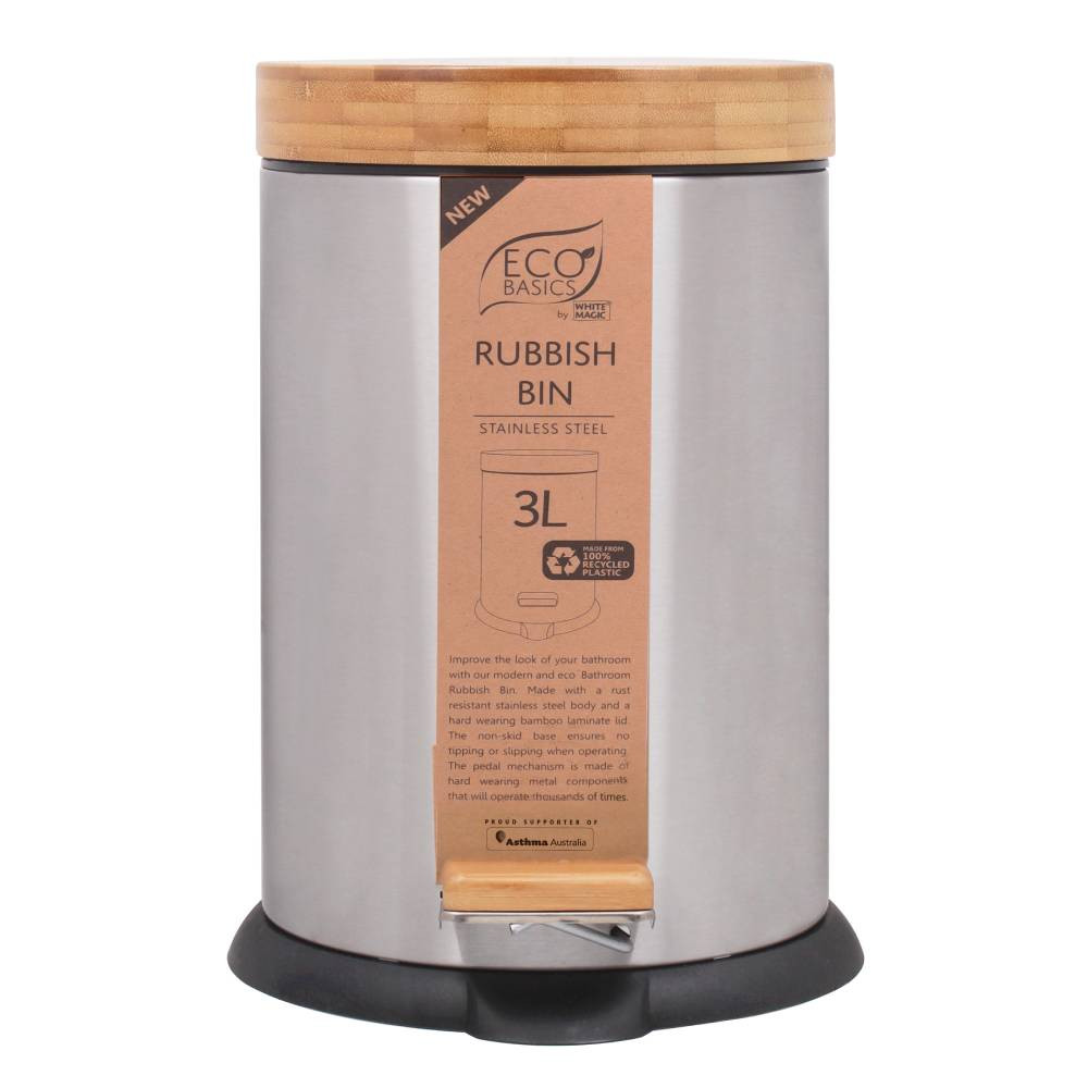 White Magic Eco Basics Rubbish Bin 3L - Stainless Steel | Howards ...