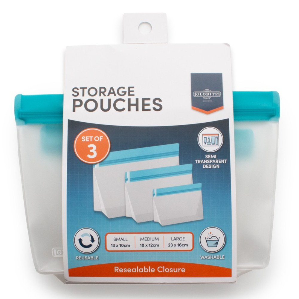 Globite Zip Lock Storage Pouches - 3 Pack | Howards Storage World