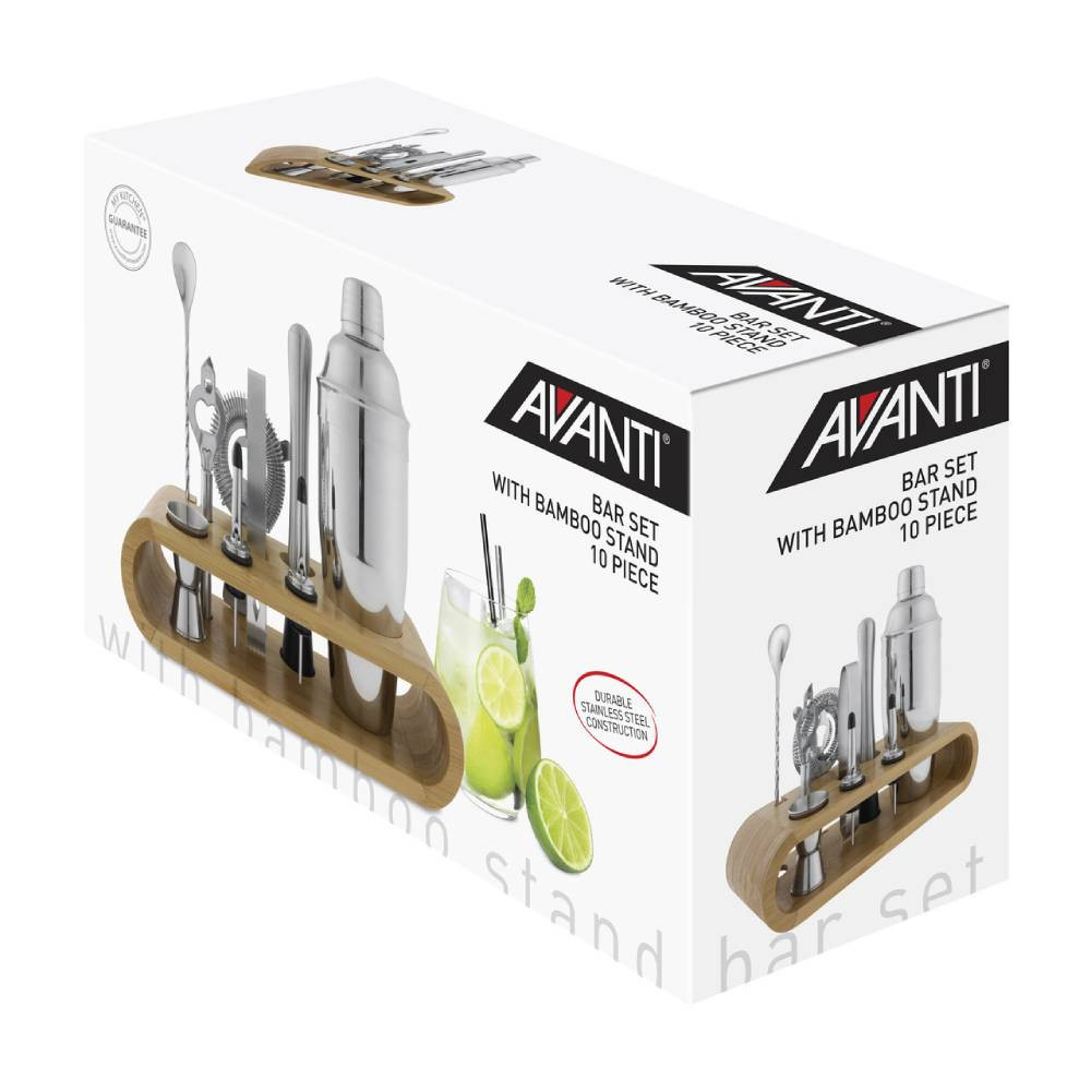 Avanti Bar Set with Bamboo Stand - 10 Piece | Howards Storage World