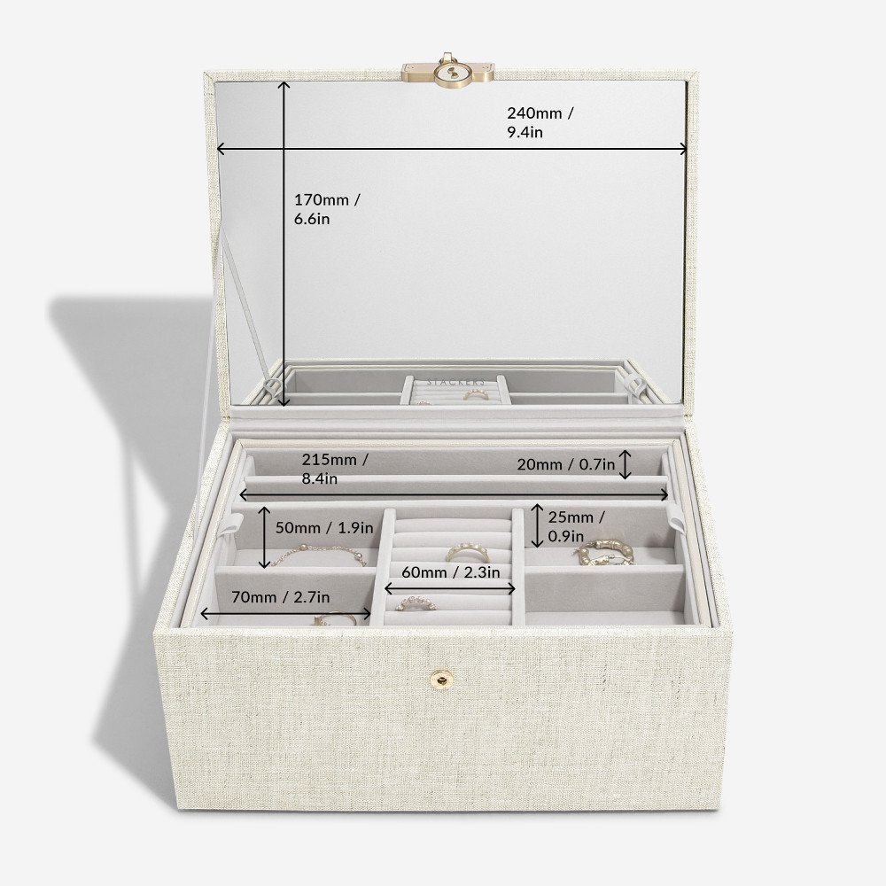 Stackers Classic Luxury Jewellery Box with Lid - Oatmeal/Linen ...