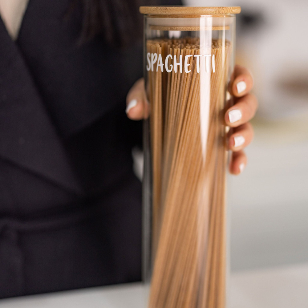 Glass Pasta Jar 1.2L with Bamboo Lid - Tall Round | Howards Storage World
