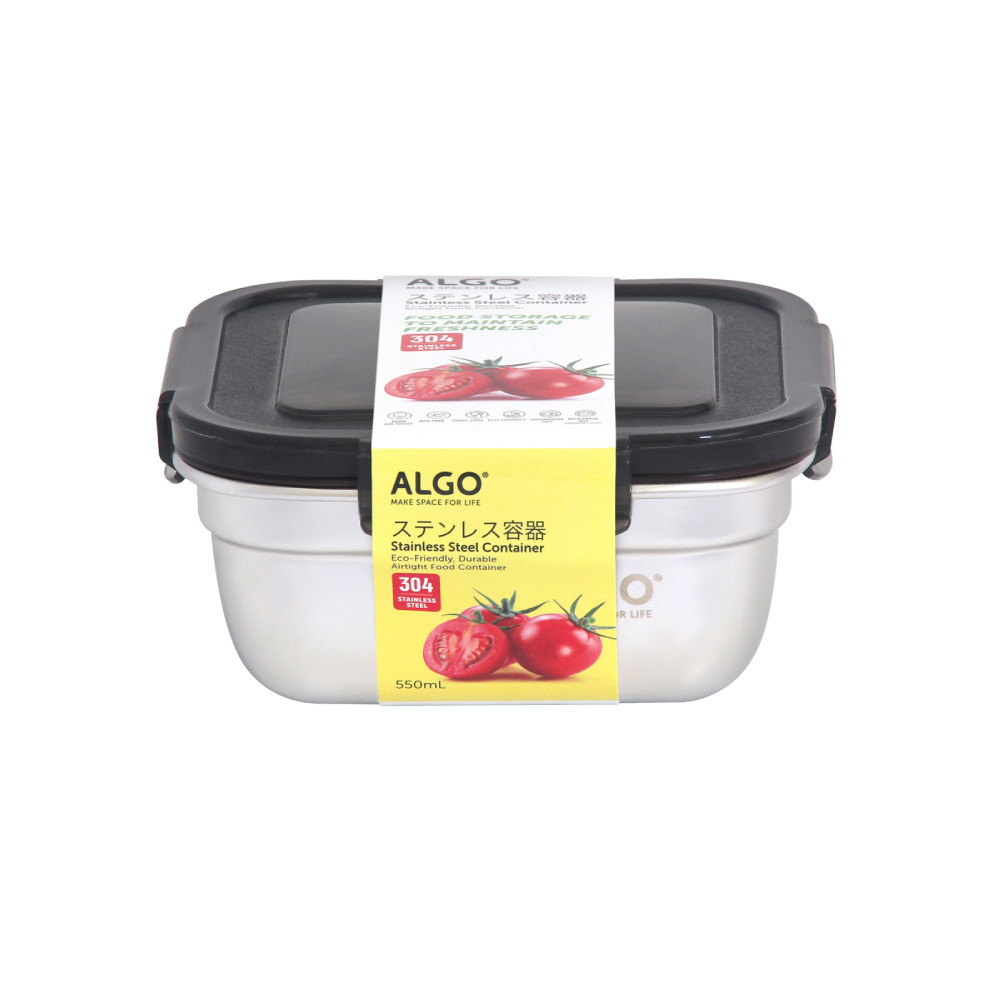 Algo Stainless Steel Square Container - 550ml | Howards Storage World
