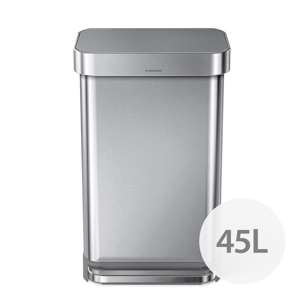 simplehuman 45L Rectangular Step Stainless Steel Rubbish Bin | Howards Storage World