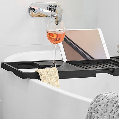 Banyan Bamboo Adjustable Bath Caddy - Black | Howards Storage World