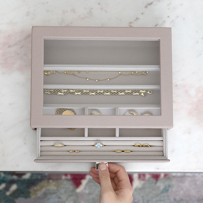 Stackers Classic Drawer Jewellery Box Glass Lid Layer - Taupe | Howards ...
