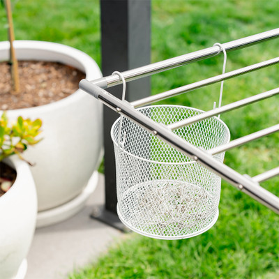 Round Metal Mesh Hanging Peg Basket - White | Howards Storage World