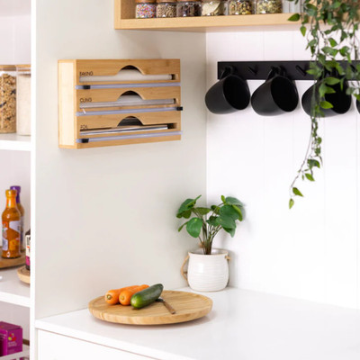 Bamboo Food Wrap Dispenser with 3 Inserts | Howards Storage World