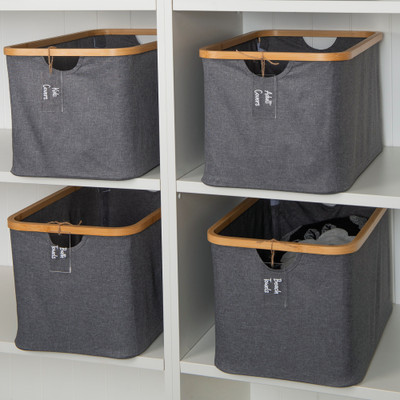 Large Fabric Linen Laundry Basket - Dark Grey | Howards Storage World