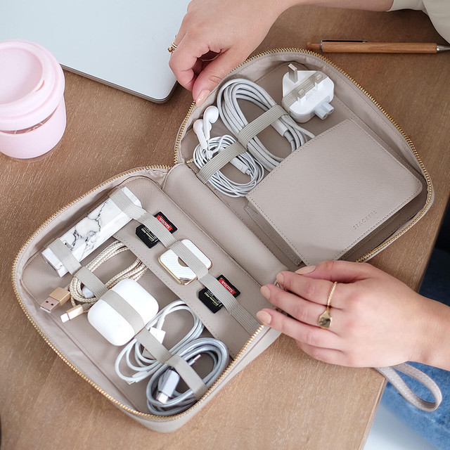 Stackers Cable Organiser Bag - Taupe | Howards Storage World