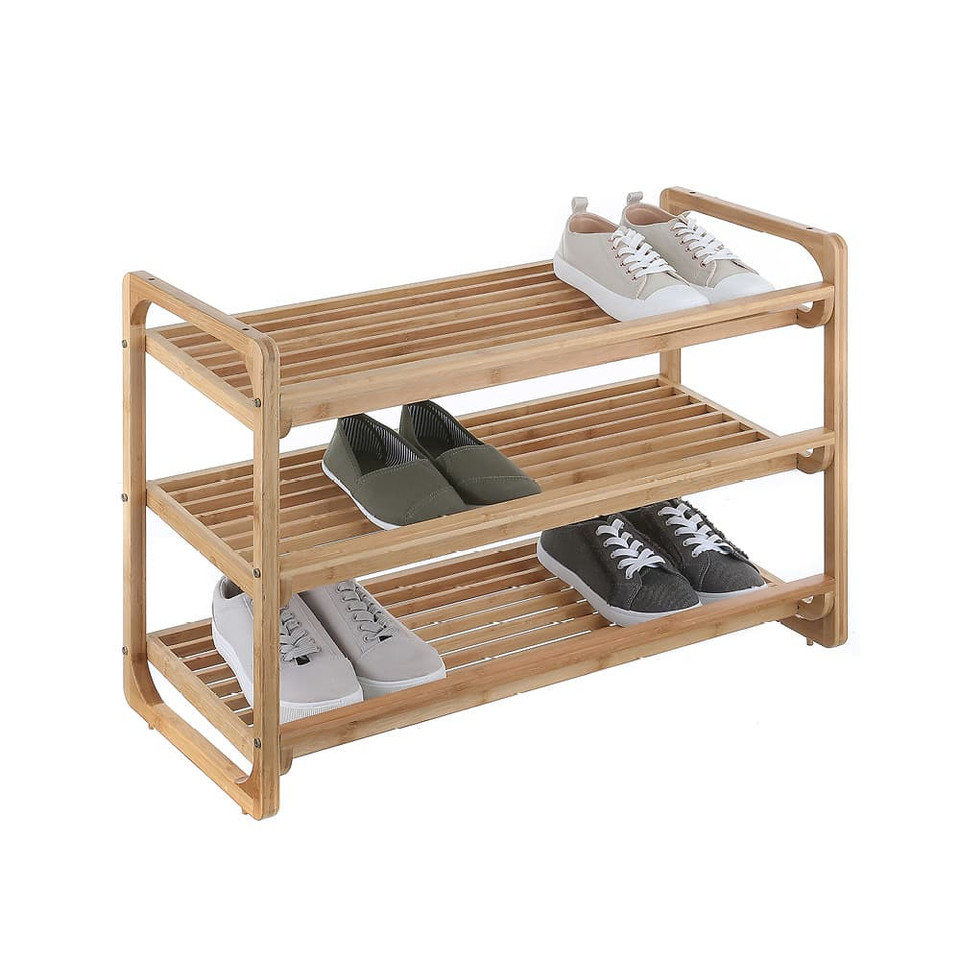 3 Tier Bamboo Stackable Shoe Rack | Howards Storage World
