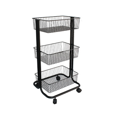 3 Tier Trolley with Wire Baskets and Wheels - Black | Howards Storage World